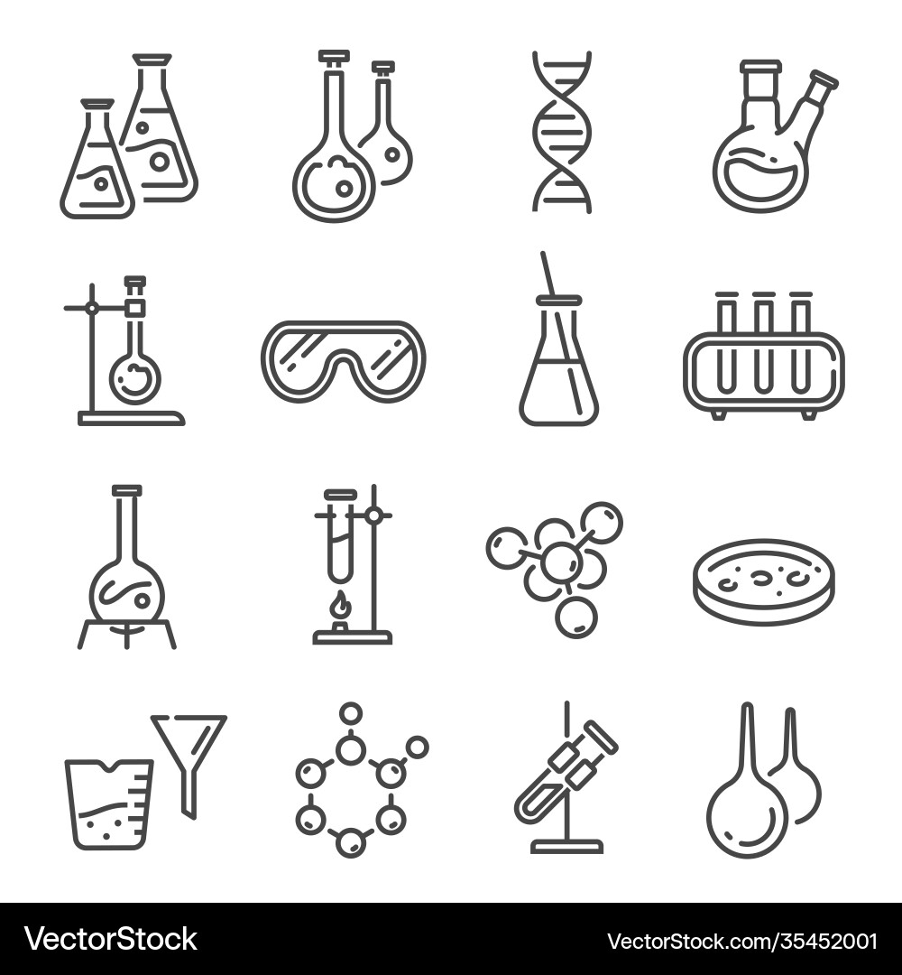 Chemistry or chemical laboratory line icon set Vector Image