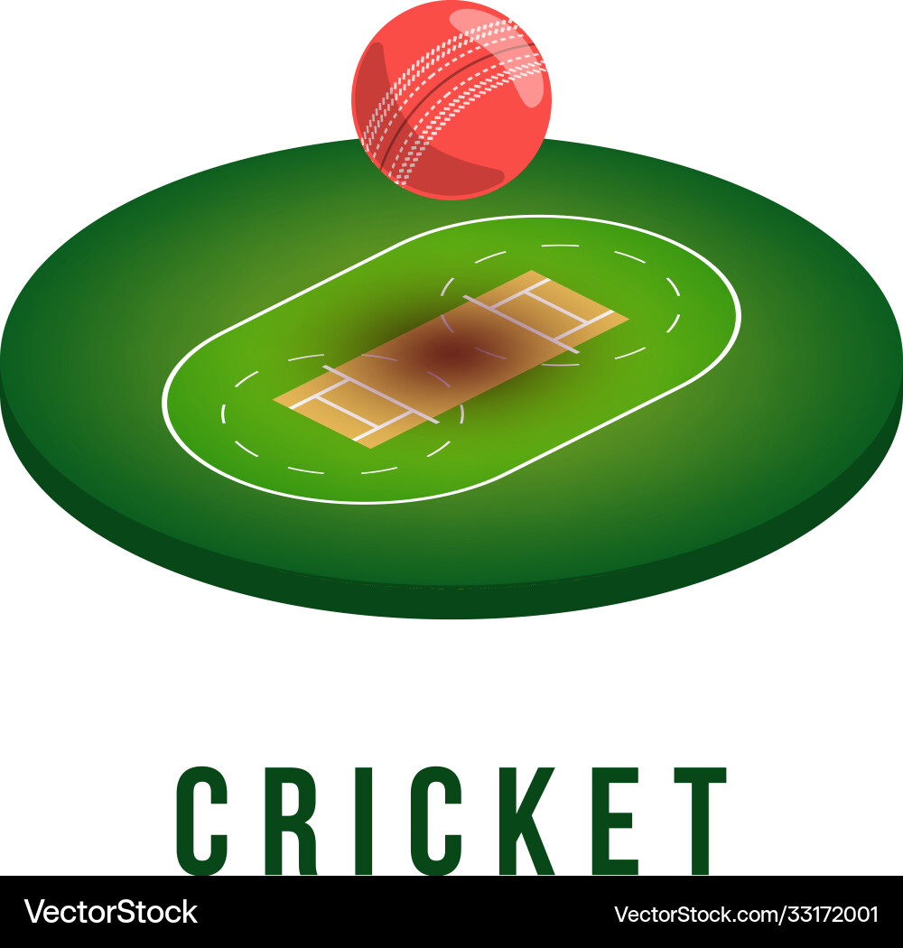 Cricket field and ball with shadow in isometric Vector Image