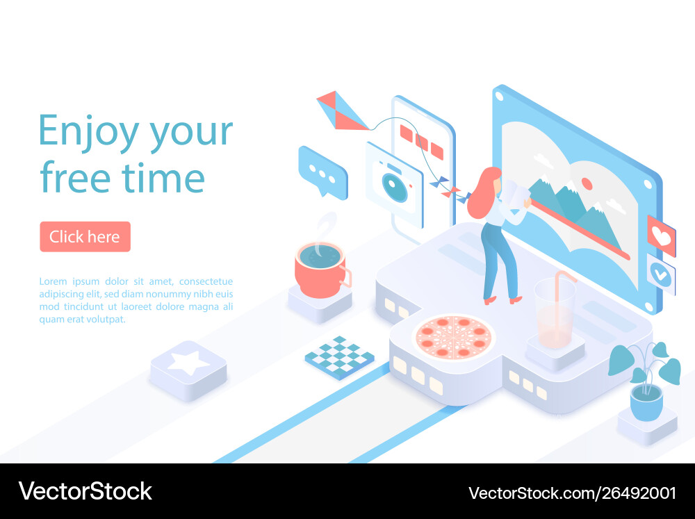 Enjoy your free time landing page isometric Vector Image