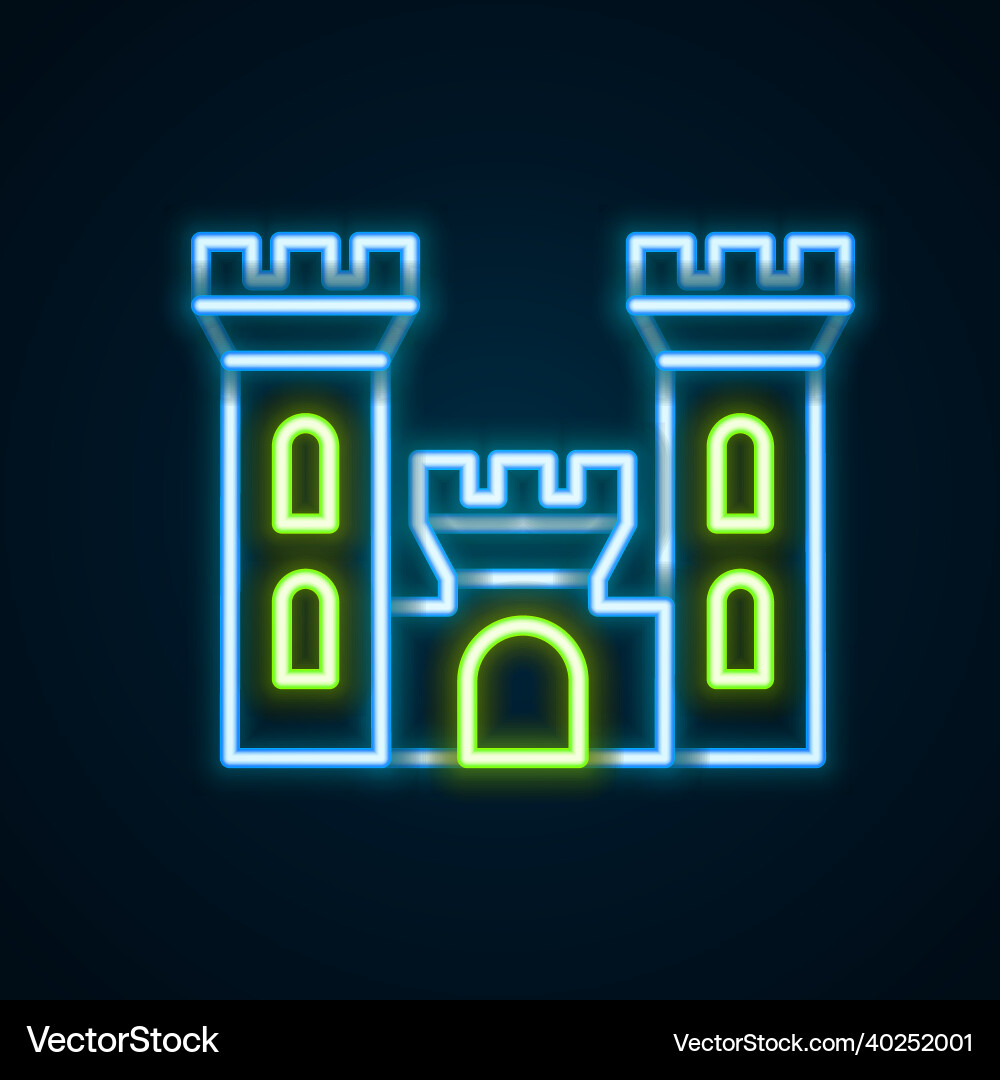Glowing neon line castle icon isolated on black Vector Image
