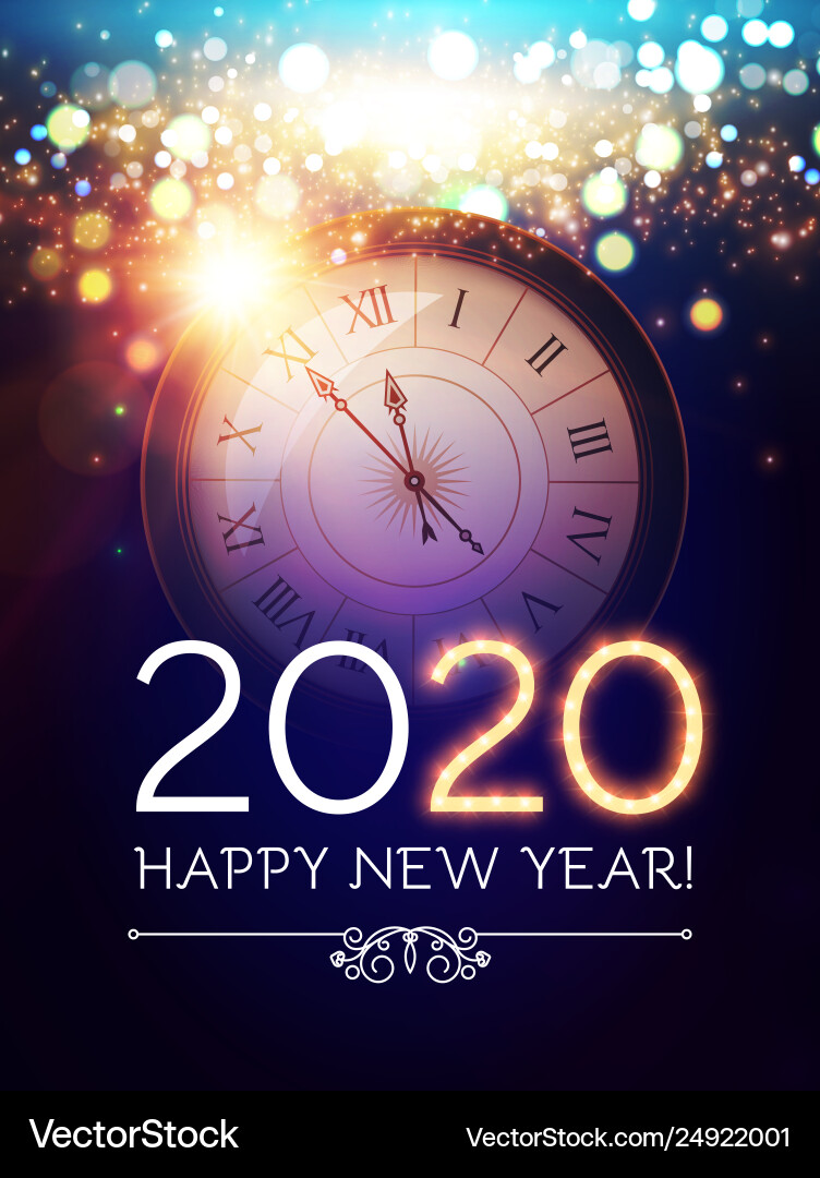 Happy hew 2020 year clock fileworks lights and Vector Image