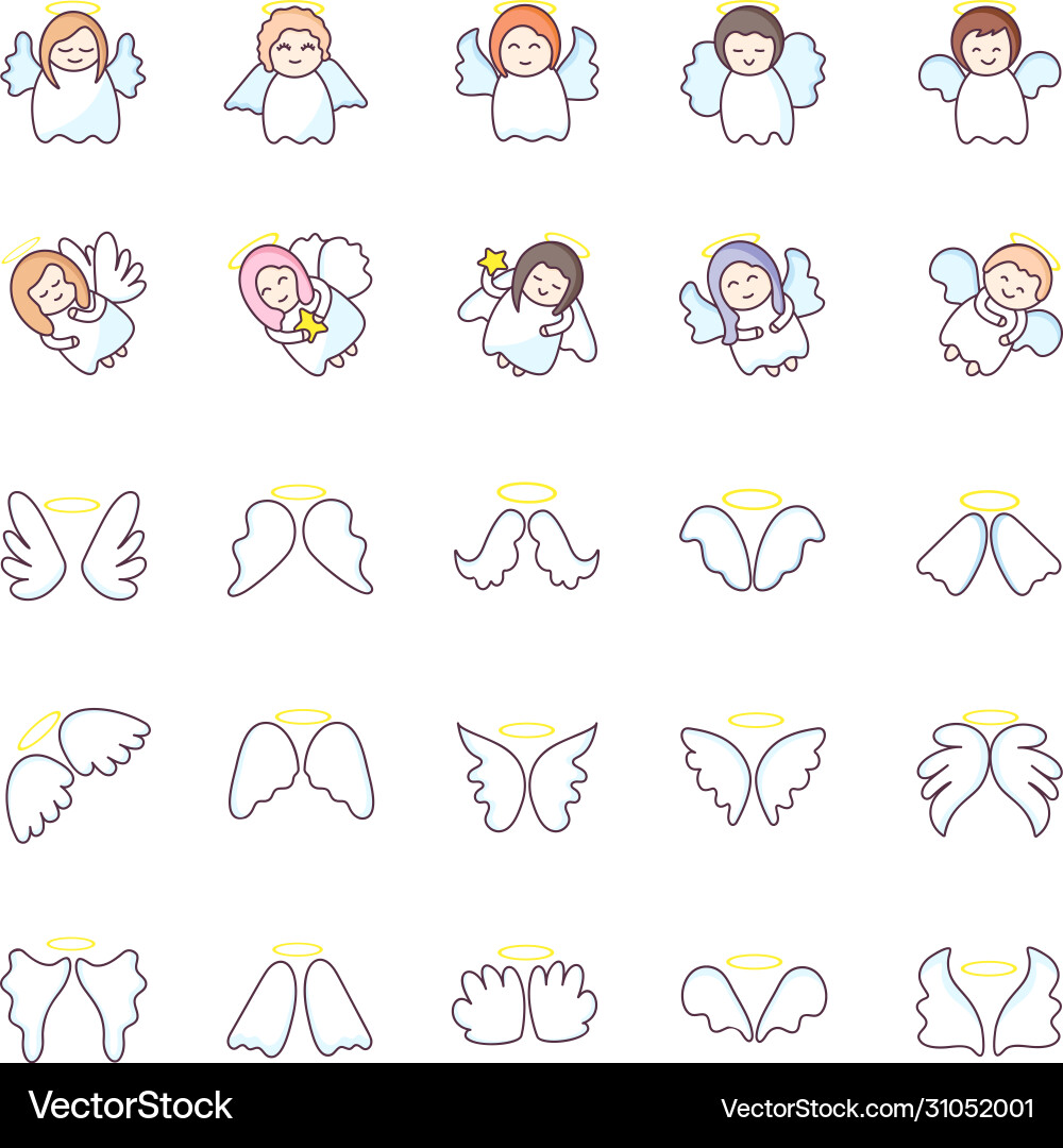 Holy spirit angel wings doodle pack Royalty Free Vector