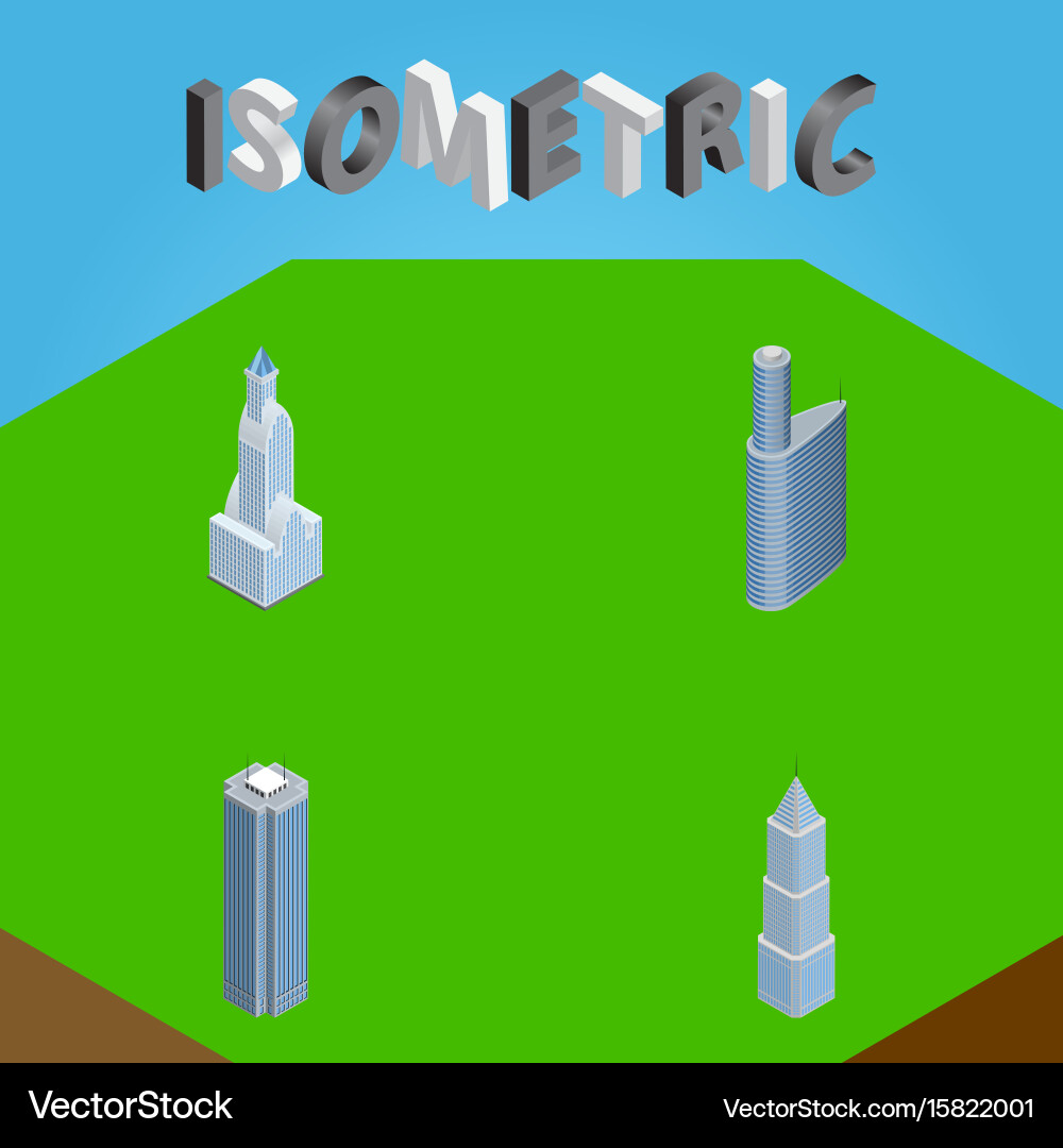 Isometric building set of building skyscraper Vector Image