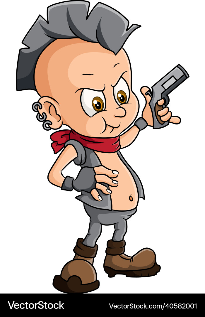 Punk rock boy is standing with the gun raised Vector Image
