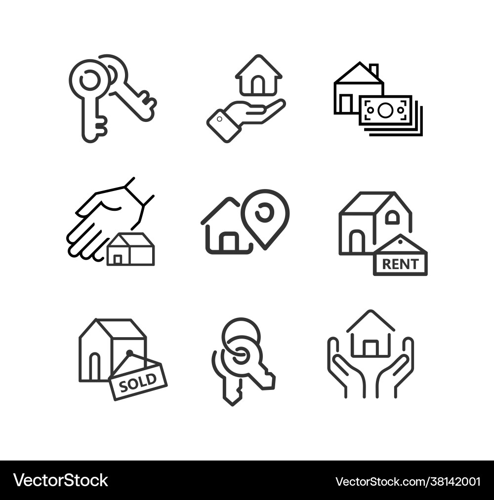 Real estate icon set realtor line Royalty Free Vector Image