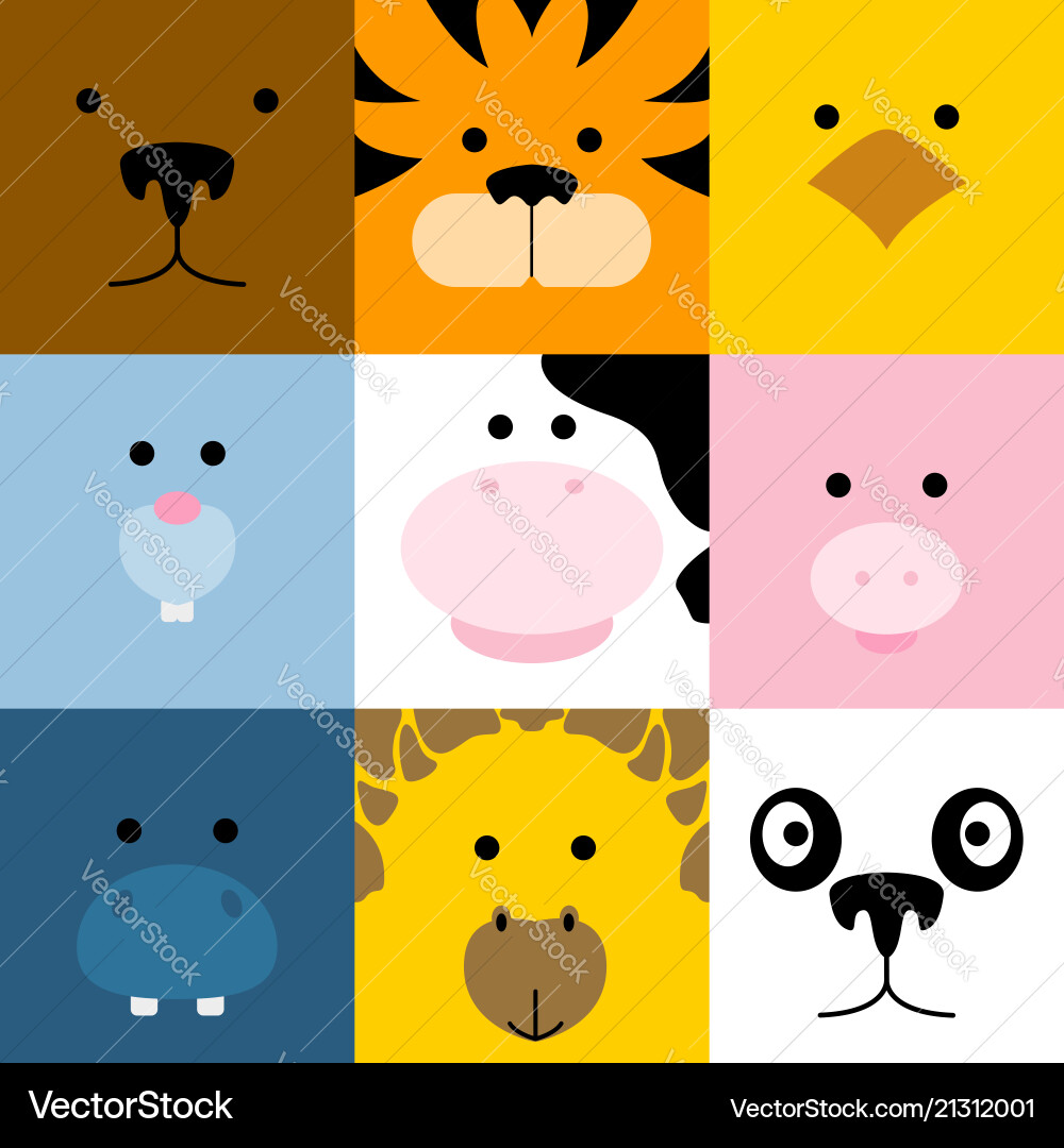 Set cute simple animal faces Royalty Free Vector Image