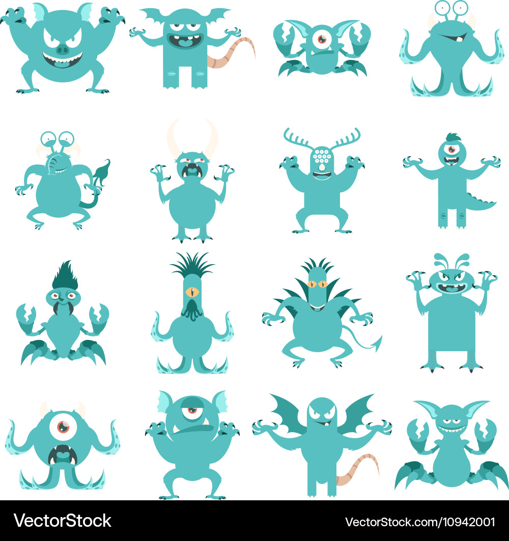 Set of flat moster icons Royalty Free Vector Image