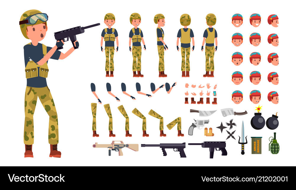 Soldier male animated character creation Vector Image