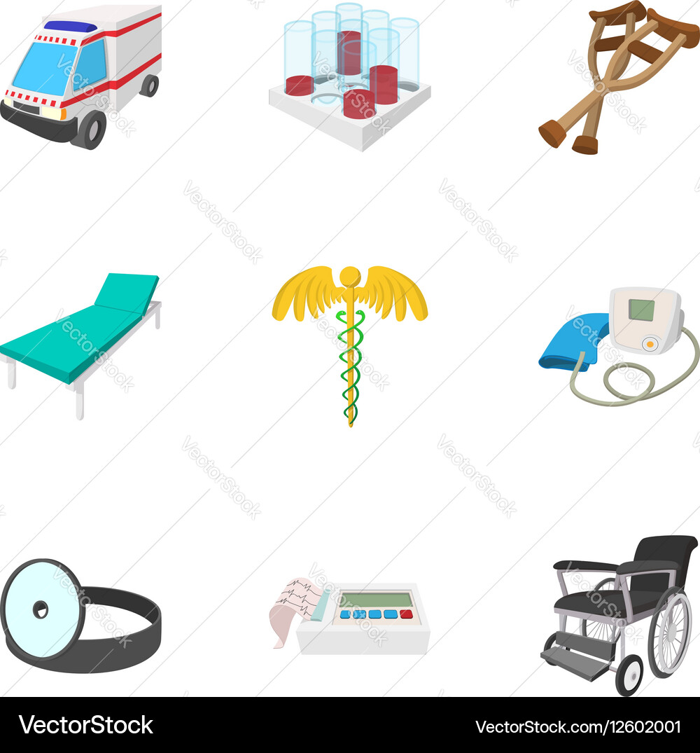 Treatment icons set cartoon style Royalty Free Vector Image