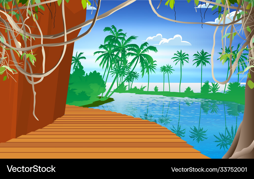 Wooden bridge on beach island Royalty Free Vector Image