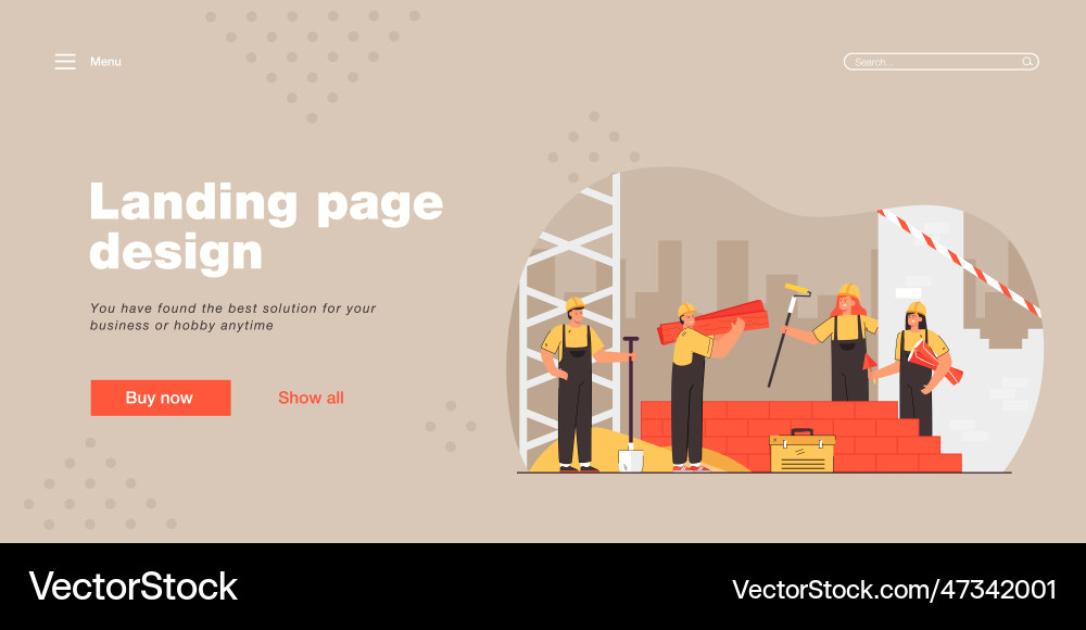 Young cartoon people constructing brick building Vector Image