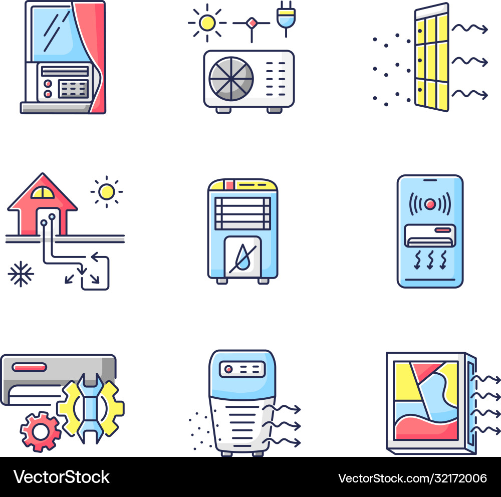Air conditioning technologies rgb color icons set Vector Image