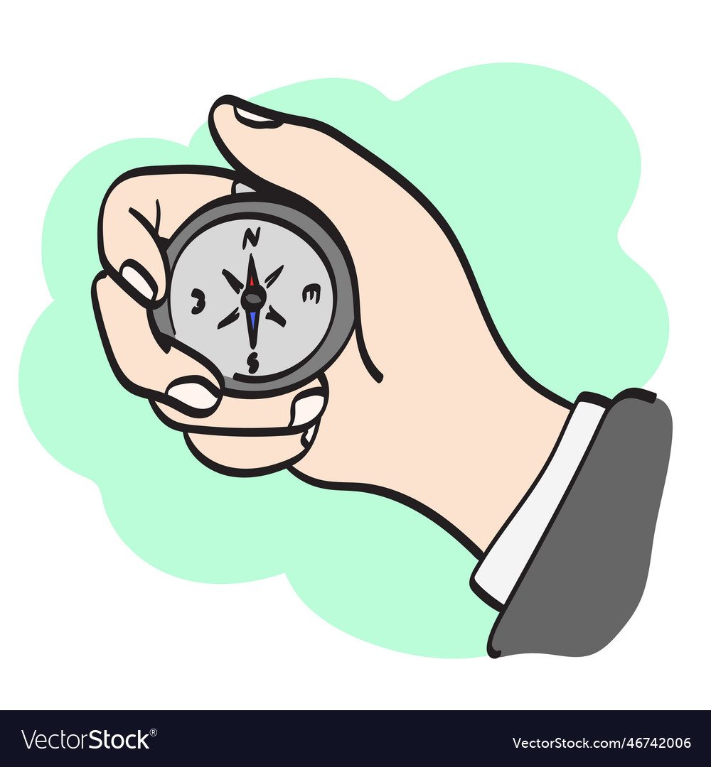 Closeup hand holding compass hand drawn Royalty Free Vector Closeup hand holding compass hand drawn Royalty Free Vector