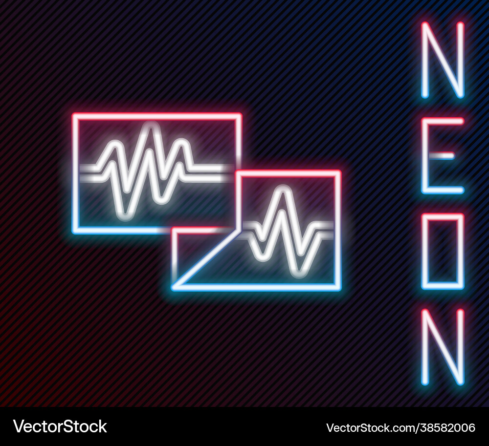 Glowing neon line computer monitor with cardiogram