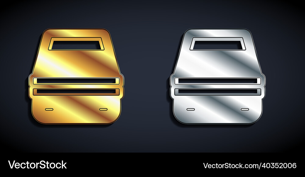 Gold and silver lunch box icon isolated on black Vector Image