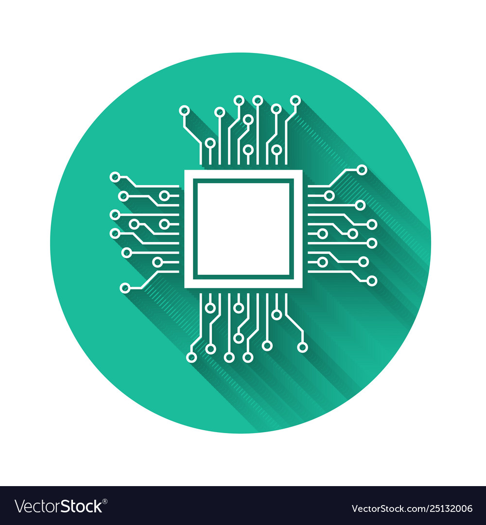 White processor icon isolated with long shadow Vector Image