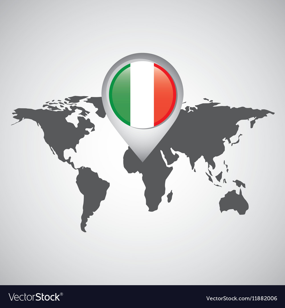 World map with pointer flag italy Royalty Free Vector Image