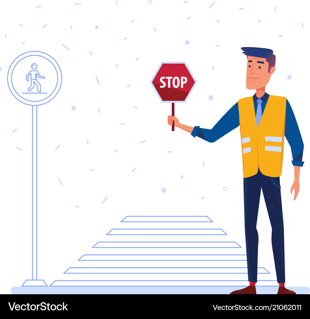 Traffic security guard with stop sign in front of Vector Image
