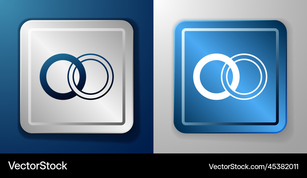 White wedding rings icon isolated on blue and grey