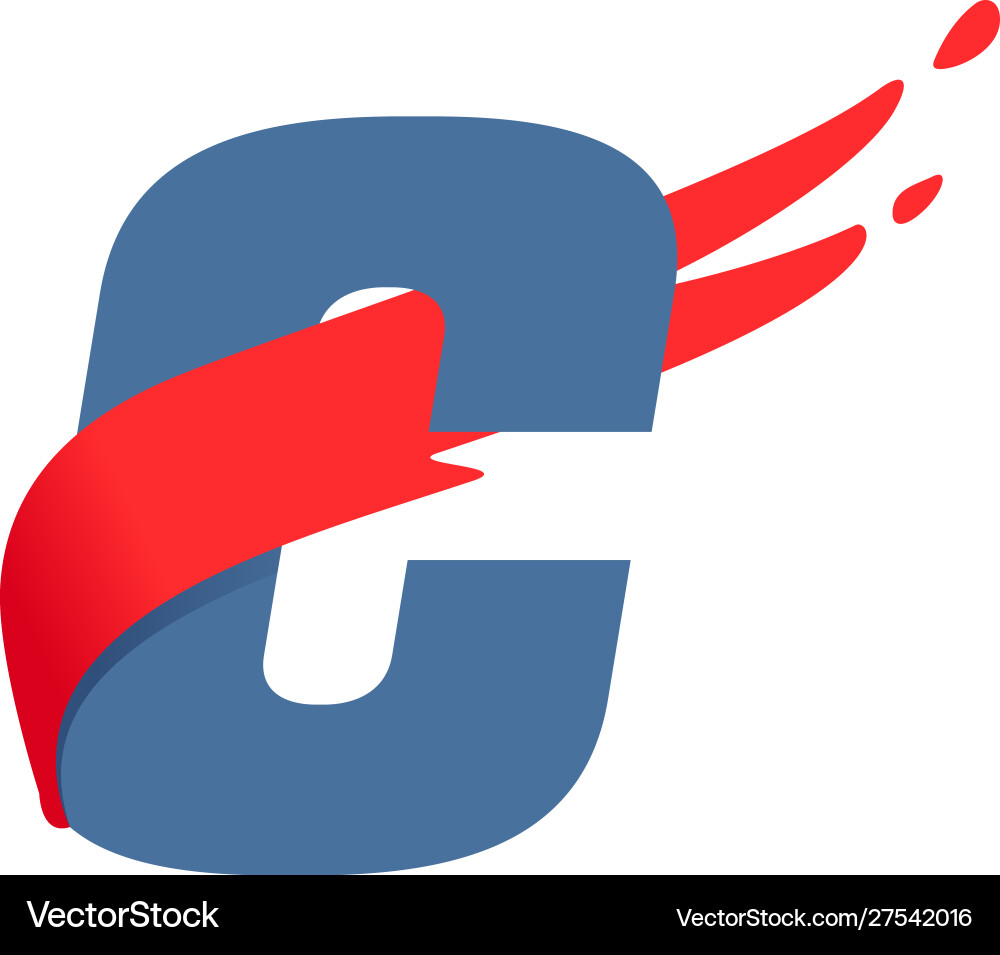 C letter logo with fast speed red flag line Vector Image