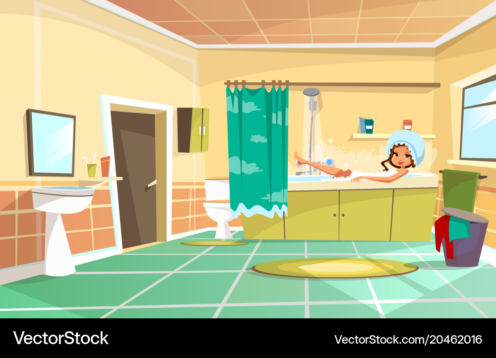 Cartoon young gir having bath in bathtub Vector Image