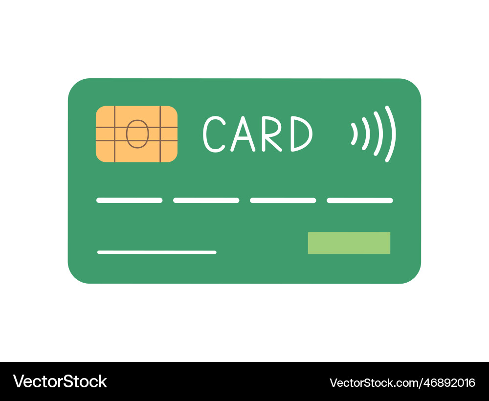 Credit card with chip in simple style Royalty Free Vector