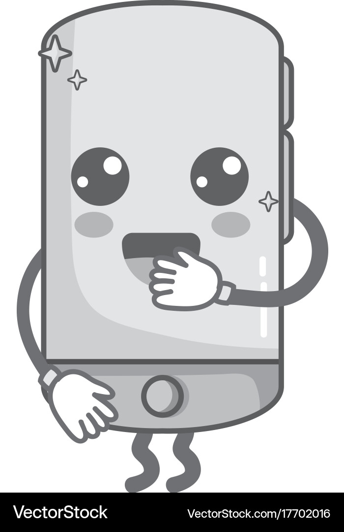 Grayscale kawaii cute happy smartphone technology Vector Image