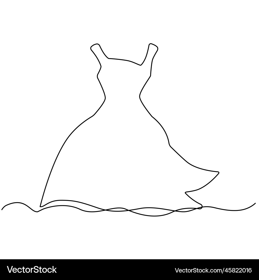 One line drawing dress continuous woman Royalty Free Vector