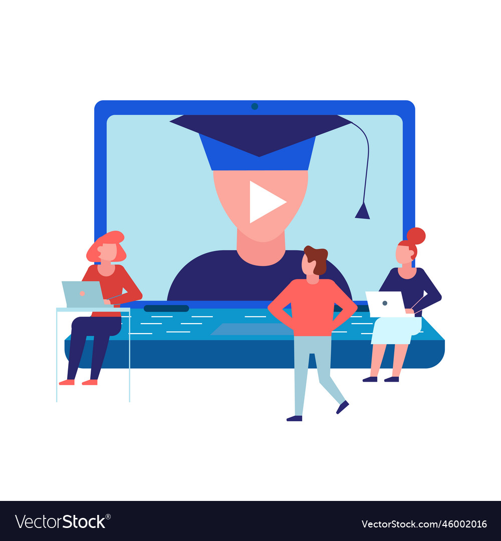 Online laptop tutorial composition Royalty Free Vector Image