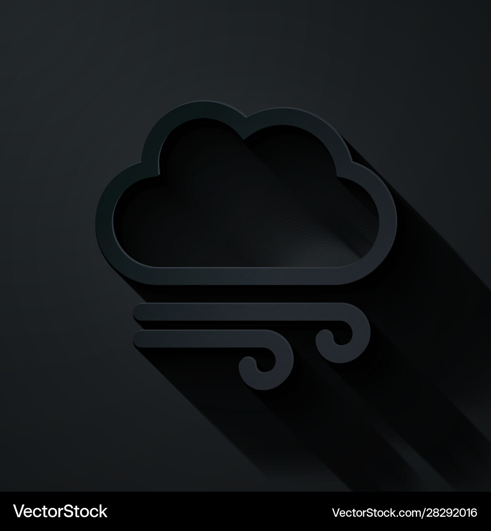 Paper cut windy weather icon isolated on black Vector Image