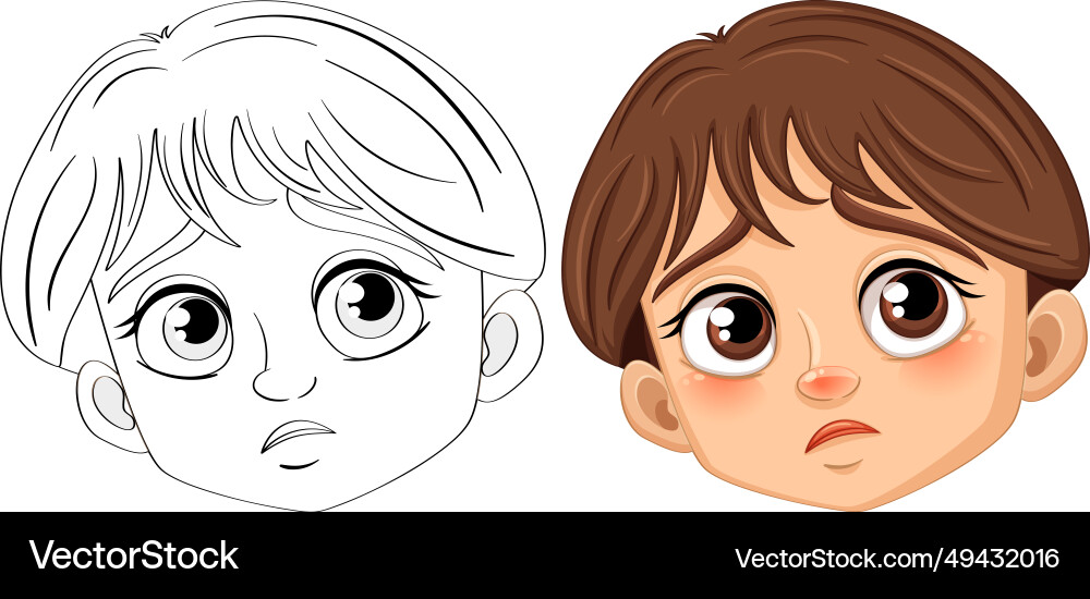 Sad boys doodle outline for coloring pages Vector Image