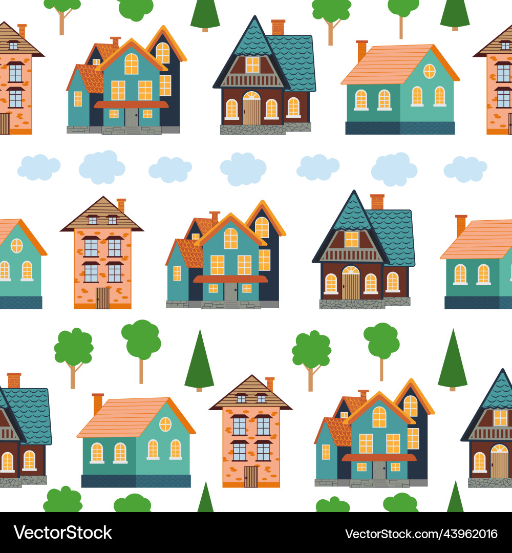 Seamless pattern of different colorful houses Vector Image