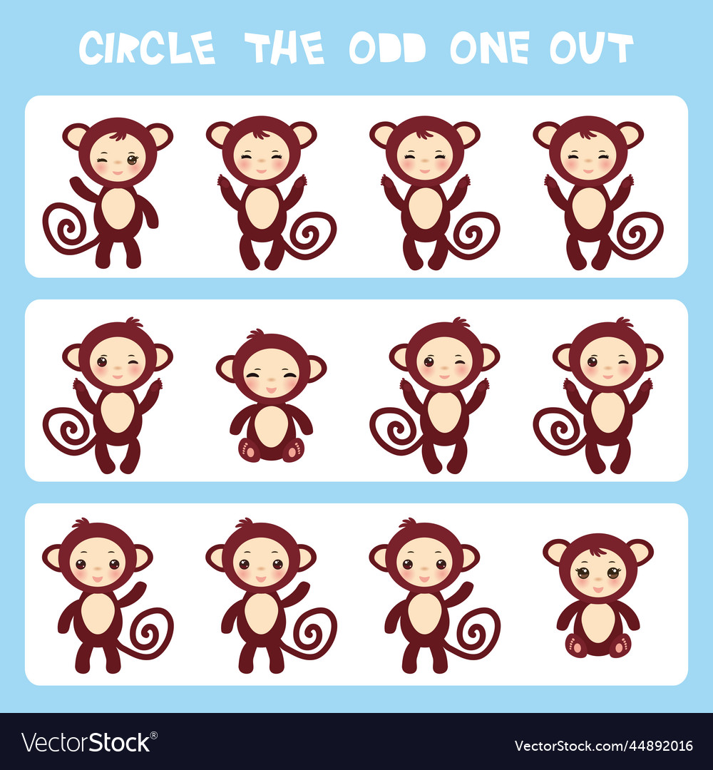 Visual logic puzzle circle the odd one out kawaii Vector Image