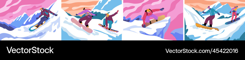 Winter snowboard sport athlete characters scene Vector Image