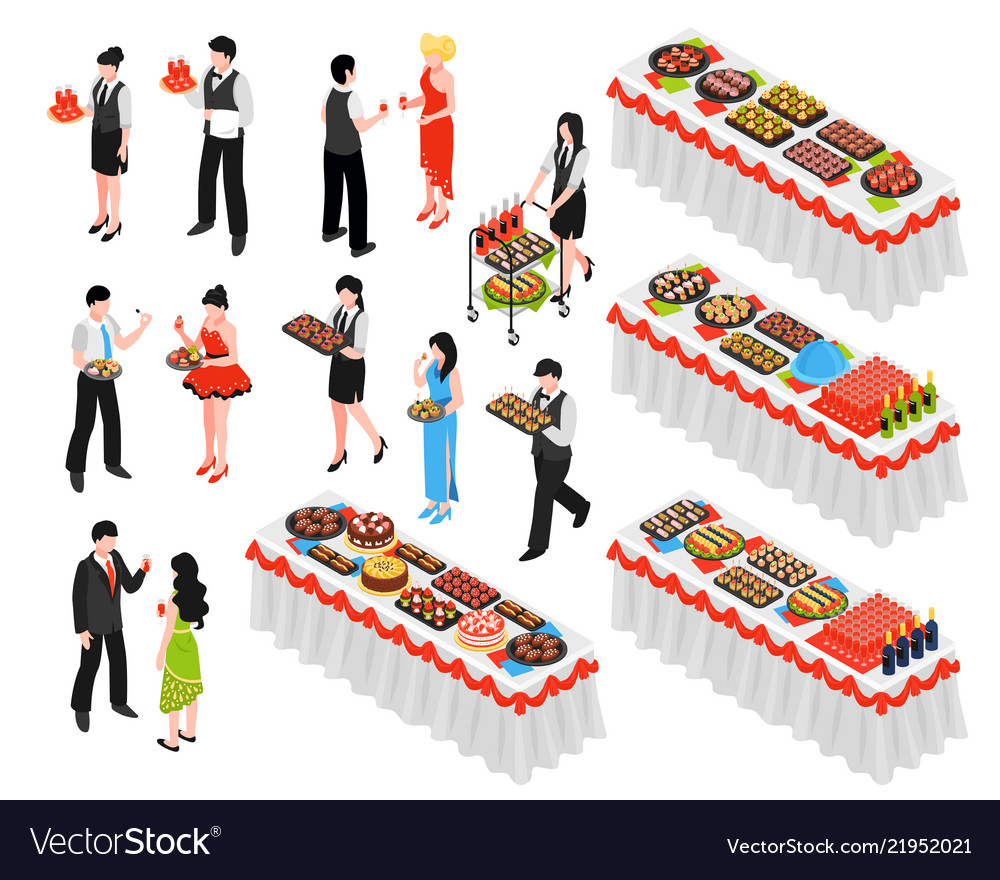 Banquet isometric elements set Royalty Free Vector Image