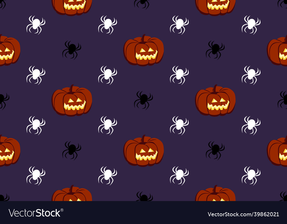 Bright seamless pattern with pumpkins and spiders Vector Image