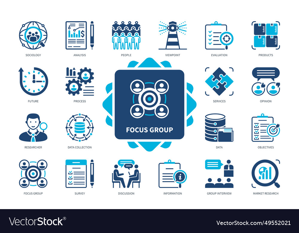 Focus group solid icon set Royalty Free Vector Image