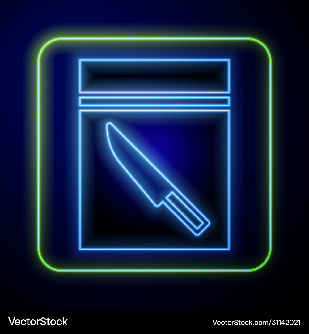 Glowing neon evidence bag and knife icon isolated Vector Image