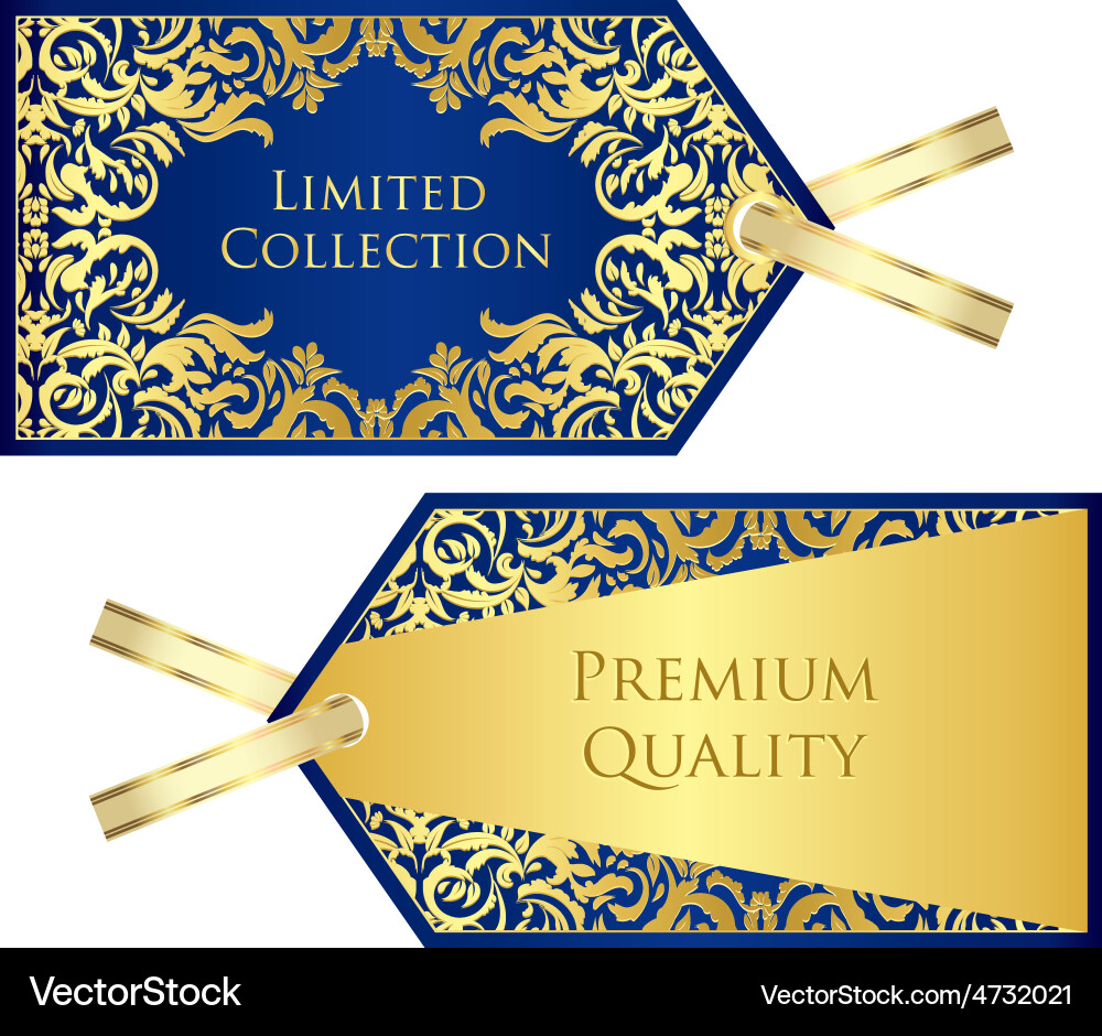 Luxury blue price tag with golden vintage pattern Vector Image