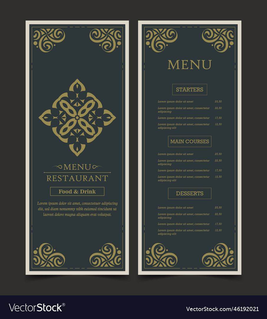 Luxury menu layout with ornamental elements Vector Image