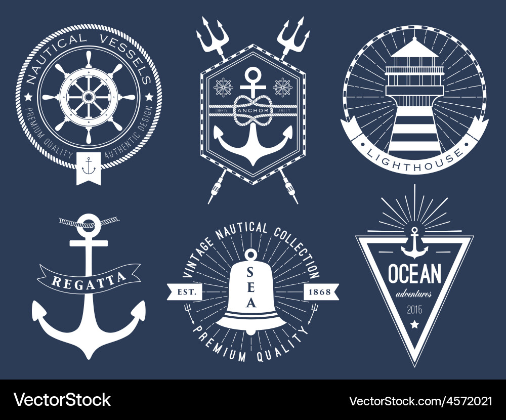 Set of nautical logos badges and labels Royalty Free Vector