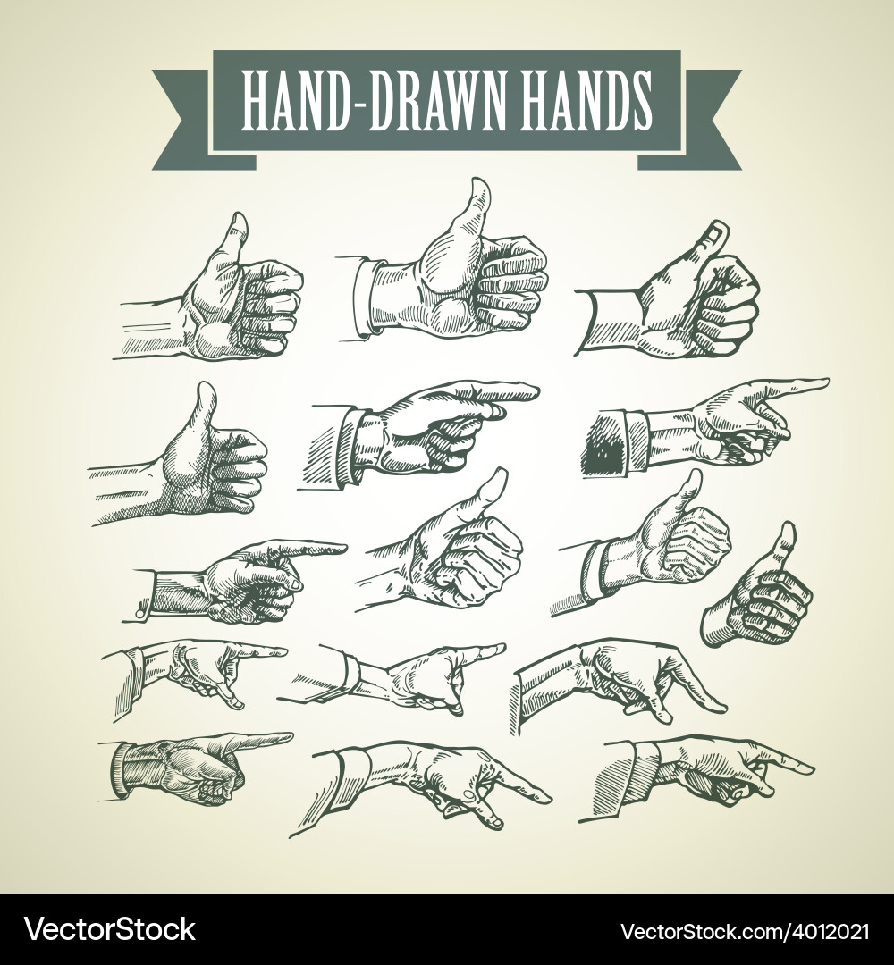 Set of vintage hand-painted hands Royalty Free Vector Image