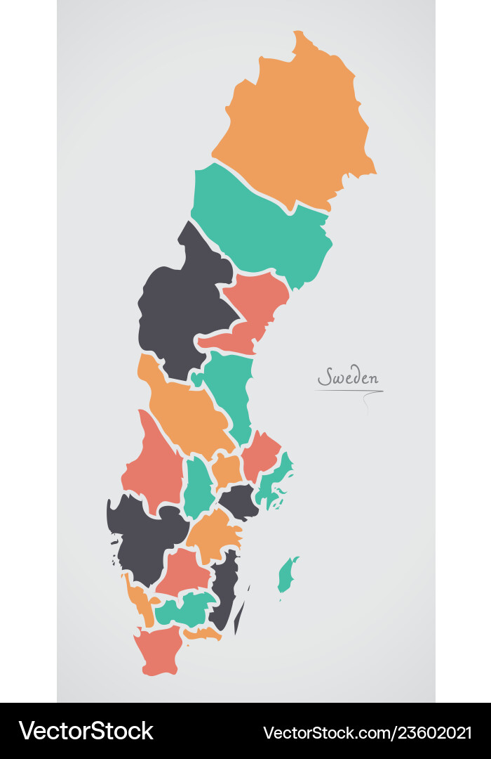 Sweden map with states and modern round shapes Vector Image