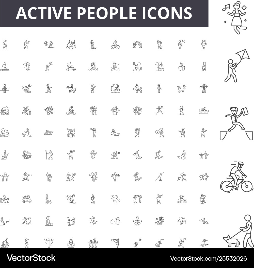 Active people line icons signs set Royalty Free Vector Image