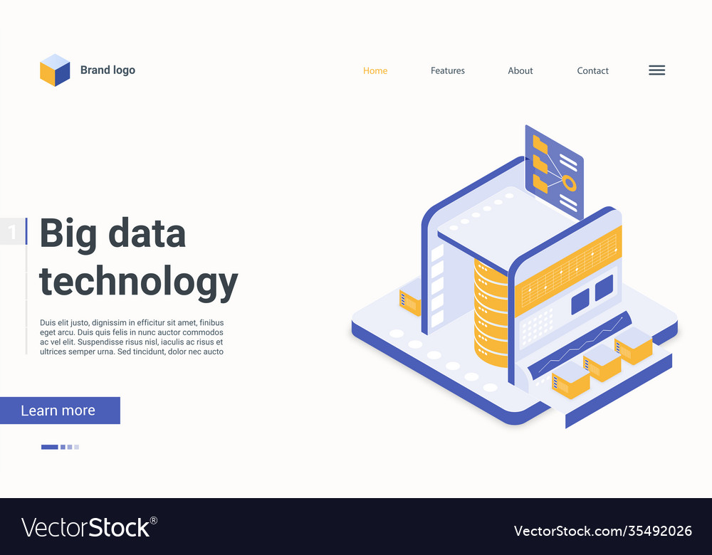 Big data server machine isometric landing page Vector Image