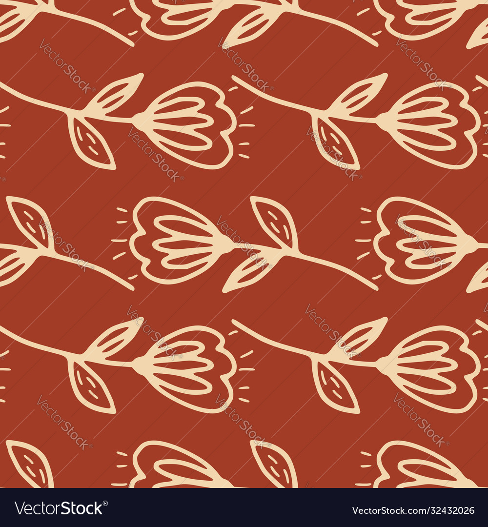 Botanic seamless pattern with outline flowers Vector Image