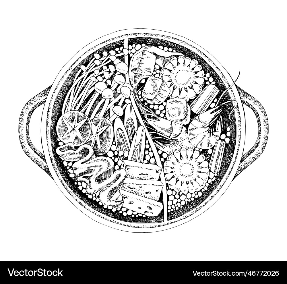 Double flavor chinese hot pot Royalty Free Vector Image