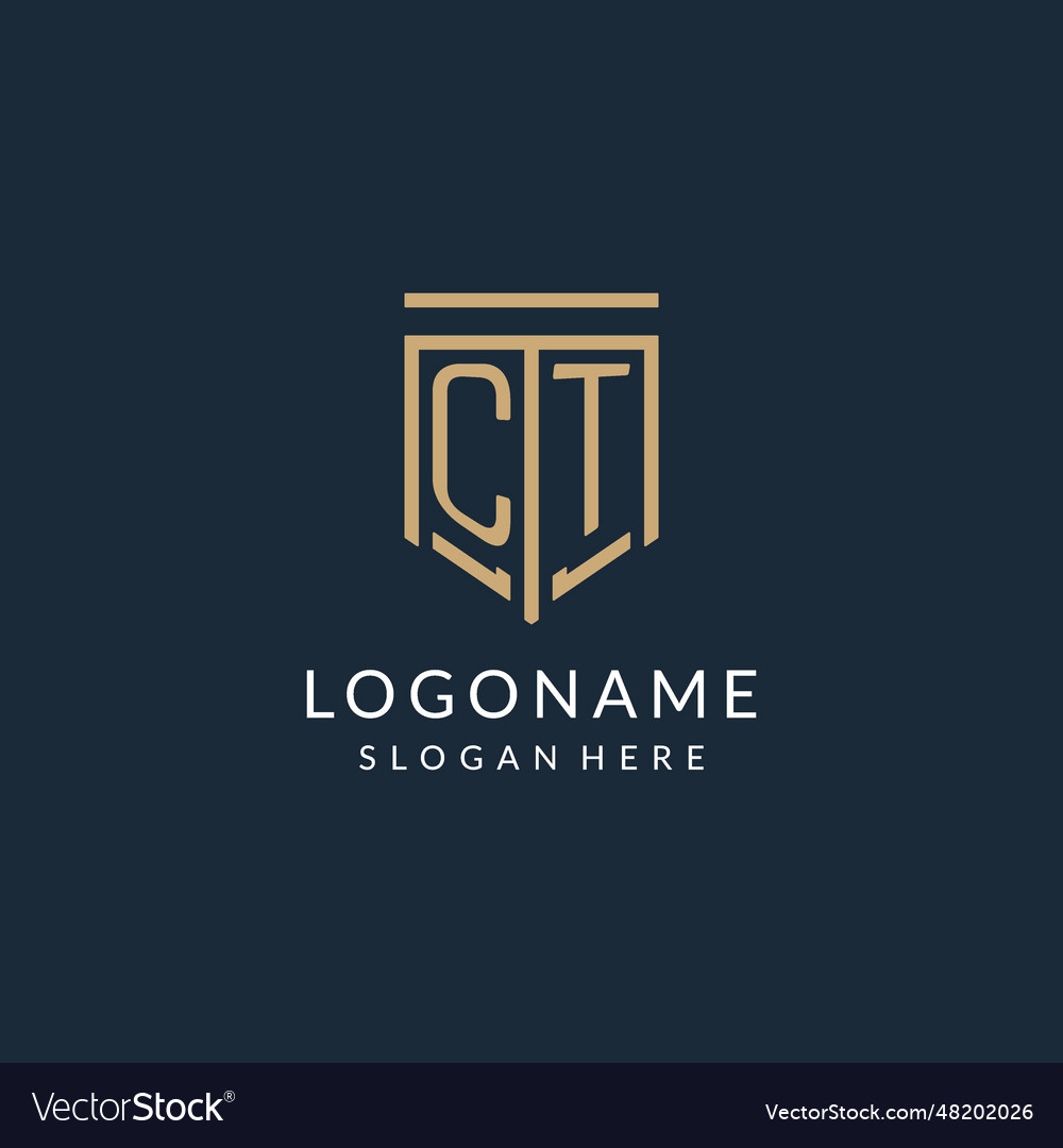 Initial ct shield logo monoline style modern and Vector Image Initial ct shield logo monoline style modern and Vector Image