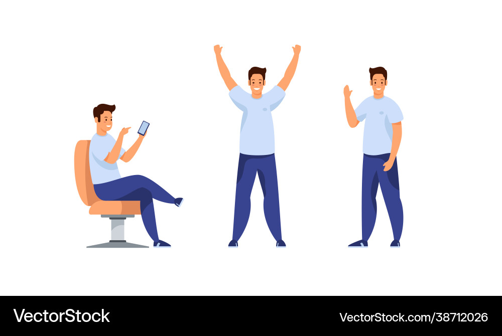 Joyful young man different activity set guy Vector Image