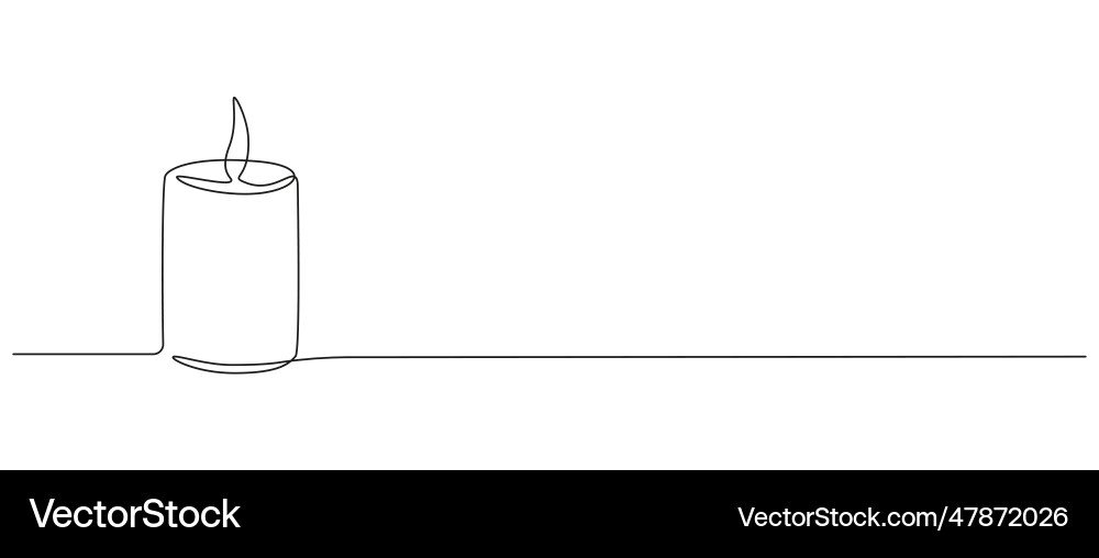 One continuous line drawing of candle with flame Vector Image
